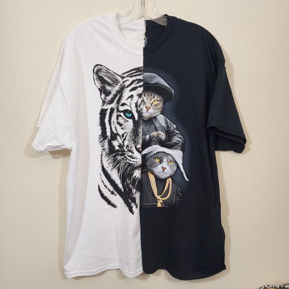 Hand Crafted | Shirts | Upcycled Nwot Tiger Gangster Cats Half And Half ...
